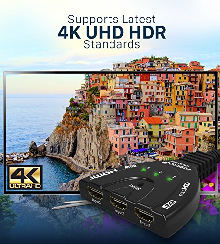 Fosmon 3-Port 4K, 3x1 Switcher (Automatic Switching) Support Ultra 3D HDR Full HD 1080P HDCP, HDMI Splitter Hub Compatible with Apple Roku Fire TV Stick HDTV PS4 Xbox One Chromecast