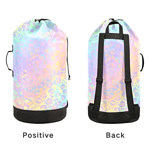 ALAZA Backpack Laundry Bag,Rainbow Leopard Print Cheetah Laundry Backpack Clothes Hamper Bag with Drawstring Closure for College, Travel, Laundromat, Apartment(3be1a)
