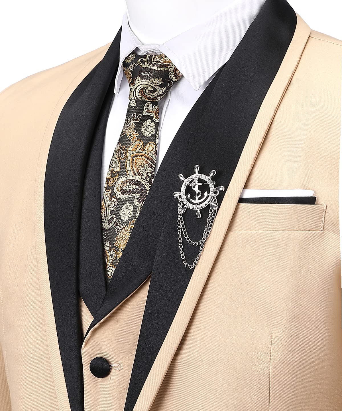 Aesido Men Suits Slim Fit 3 Pieces Wedding Formal Business Tuxedos One Button(Silver Grey,US34)