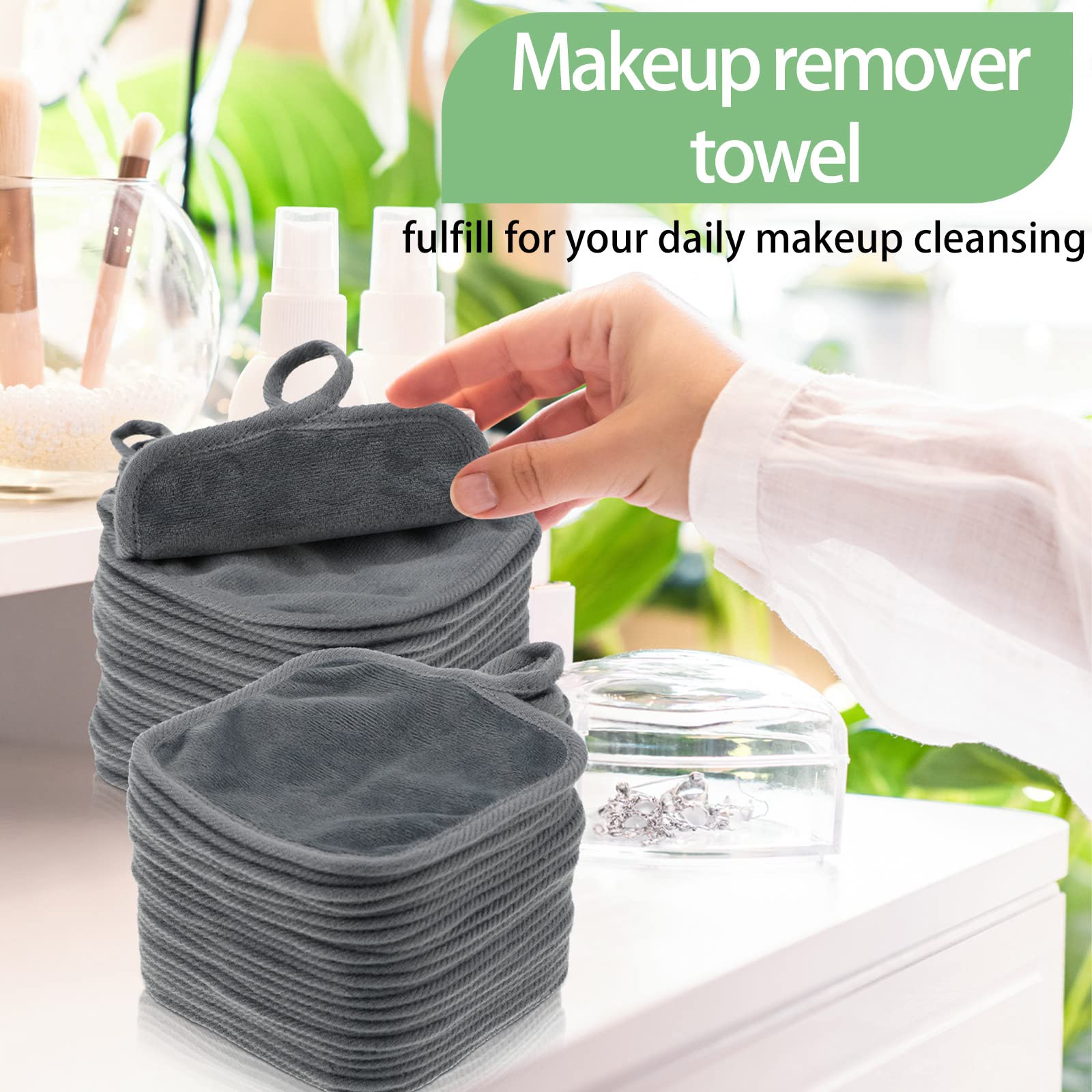 64 Pcs Makeup Remover Pads 5 x 5 Inch Small Makeup Remover Cloth Reusable Thick Microfiber Washable Makeup Remover Towels Face Eraser Washcloth Facial Eye Lip Cleaning Remove Instantly Dirt (Gray)