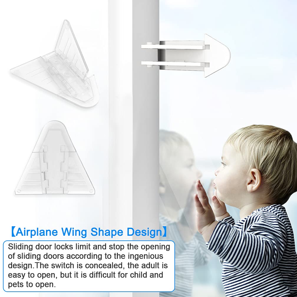 Maveek Upgraded Invisible Child Safety Lock, 8 Pcs Clear Sliding Door Latch Locks Door Window Security Bar, Keyless Jammer Stopper for Kids Baby Proofing