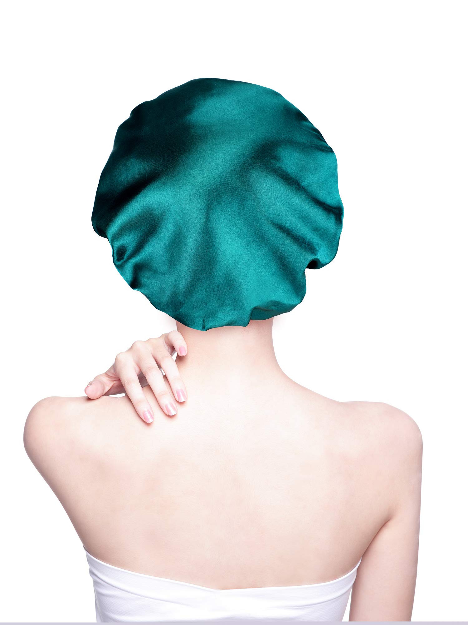 Syhood 6 Pieces Sleep Cap Satin Bonnet Sleeping Hat Soft Elastic Night Hair Cover for Women(Black, Beige, Silver, Gold, Pink, Peacock Blue,Medium)
