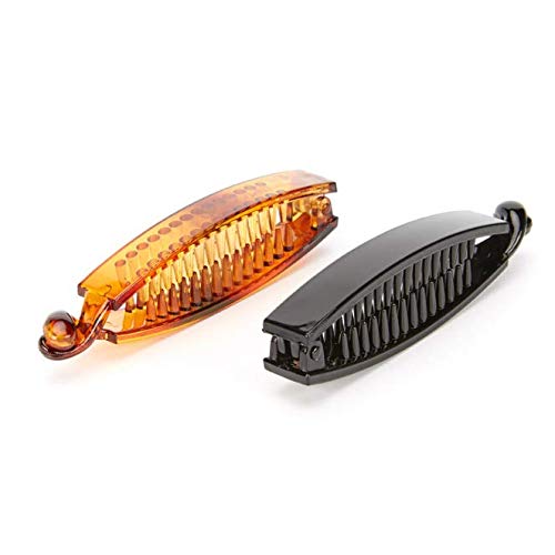 Aeyistry 2 Pcs Banana Hair Clips,Banana Combs Clip for Ponytail Holder Girls and Women(Black,Brown)