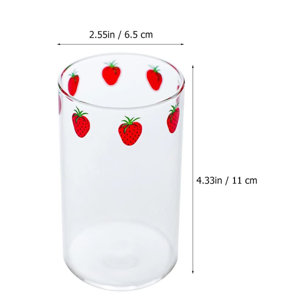 Alipis Glass Water Cup Strawberry Pattern Drinking Cup, Glass Milk Bottle with Straw, Clear Glass Tea Cup Juice Mug for Beverage Beer