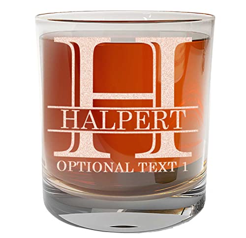 Personalized Etch 11oz Custom Whiskey Glass, Whiskey Gifts for Men, Bourbon Glass Engraved, Birthday Gifts for Men Dad Husband Groomsmen Gifts, Customized Monogram Gifts, Halpert