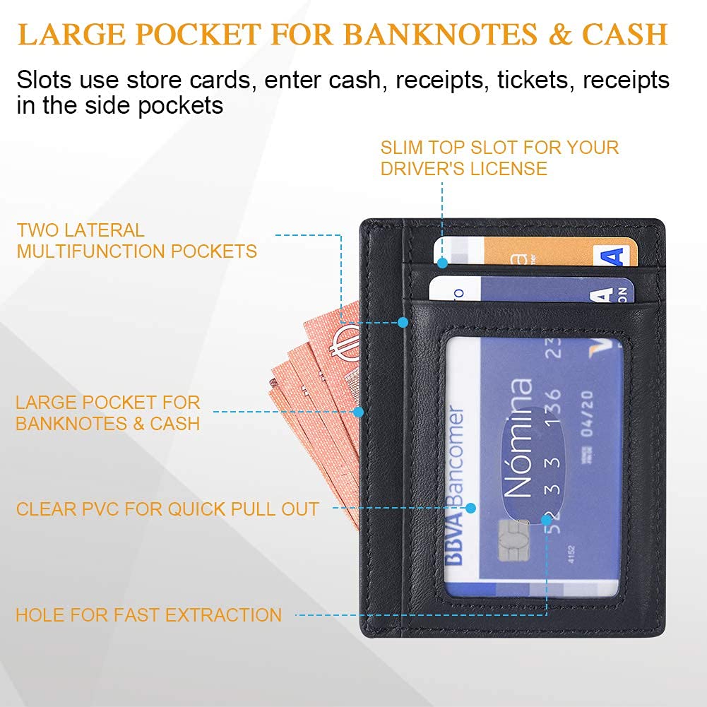 Aucuu Minimalist Wallet, RFID Blocking Anti Theft Leather Credit Card Pocket Purse with Card Slots, Gift for Men & Women - Black, L2us-2125021, #2 Black, 11.2 x 8.3 x 1 cm