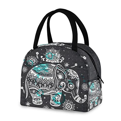 ZZKKO Red Poppies Lunch Bag Box Tote Organizer Lunch Container Insulated Zipper Meal Prep Cooler Handbag For Women Men Home School Office Outdoor Use (Elephant)