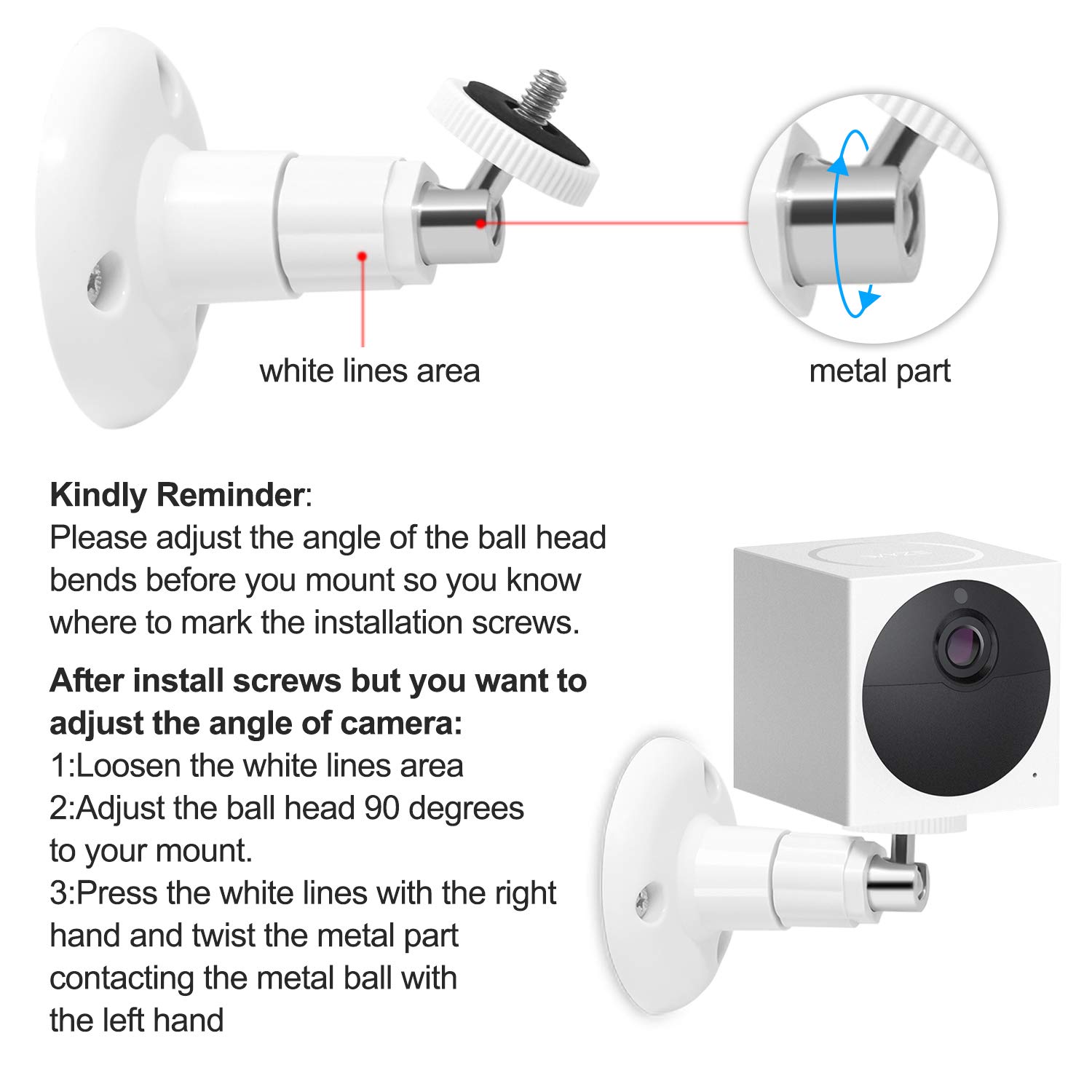 MENEEA for Wyze Cam v3/Pro,for Wyze Cam Outdoor,for Wyze Cam Pan V2,for Wyze Cam Pan Wall Mount, Adjustable Indoor and Outdoor 360 Degree Swivel Ceiling Mount Bracket for Security Camera (2 Pack)