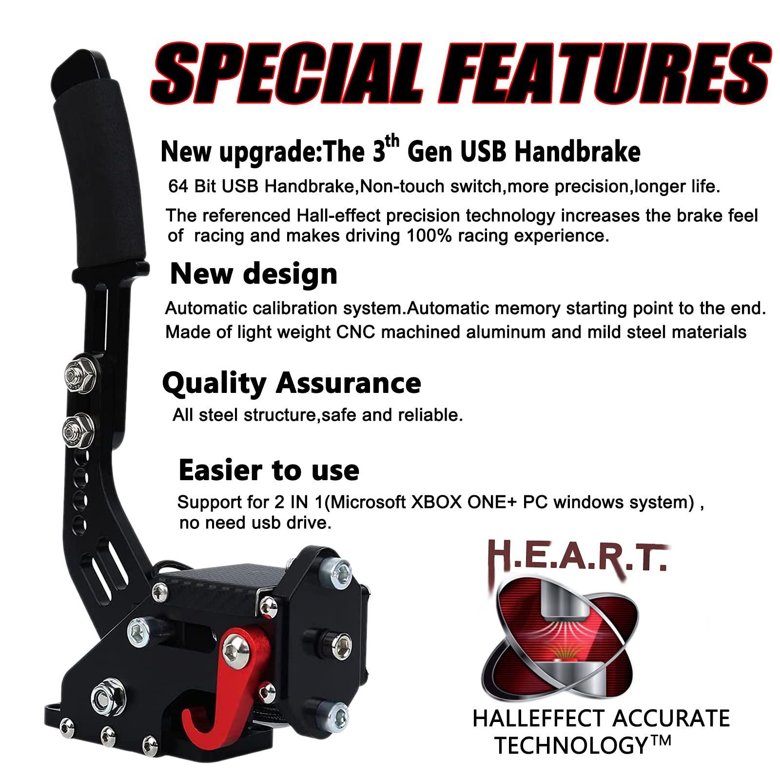 64Bit USB Handbrake SIM For XBOX ONE Racing Games Compatible with G920 FANATECOSW Dirt Rally Without Clamp With Black Stainless Steel Fixed Plate (Black-With Black Stainless Steel Fixed Plate)
