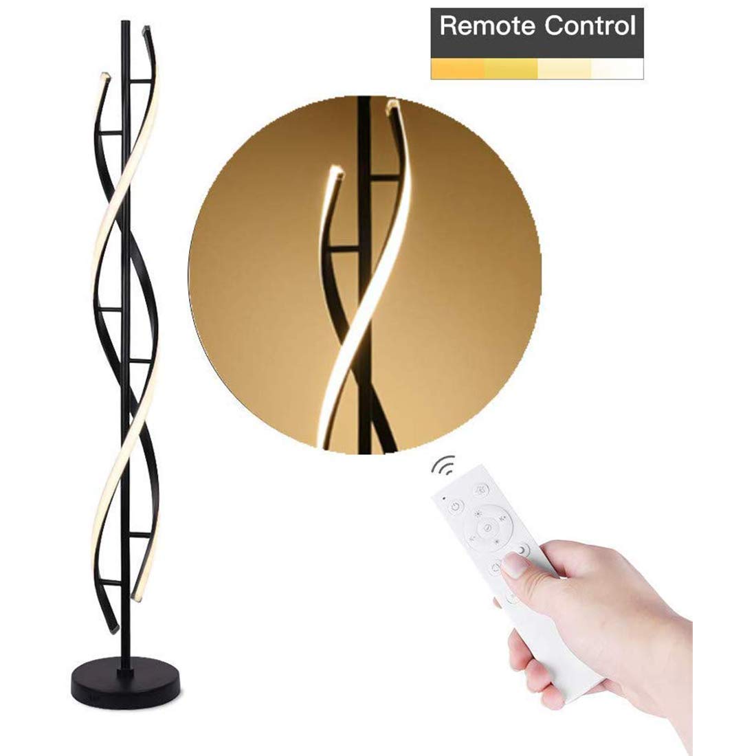 ADISUN 40W LED Remote Control Dimmable Spiral Indoor Tall Floor Lamp for Living Rooms Family Rooms Bedrooms Offices Lighting (Black)