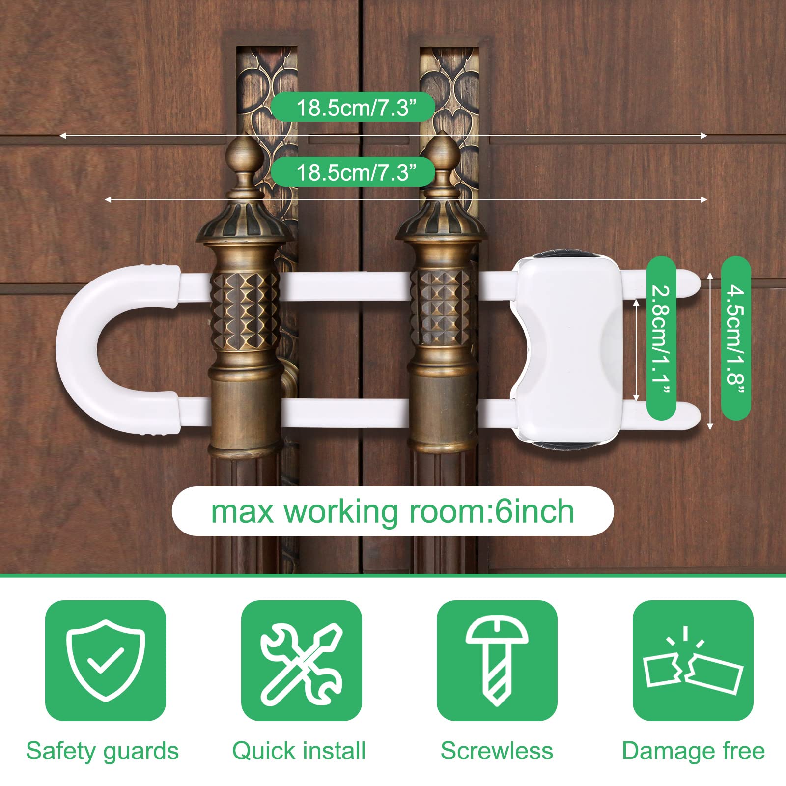 60 Pieces Child Locks Baby Proofing Cabinets Locks Adjustable Safety U Shaped Child Proof Cabinet Latches Locks for Knob Handle Kitchen Storage Door Cupboard Closet Dresser, White
