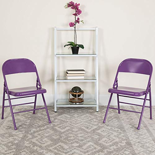 Flash Furniture 4 Pack HERCULES COLORBURST Series Impulsive Purple Triple Braced & Double Hinged Metal Folding Chair