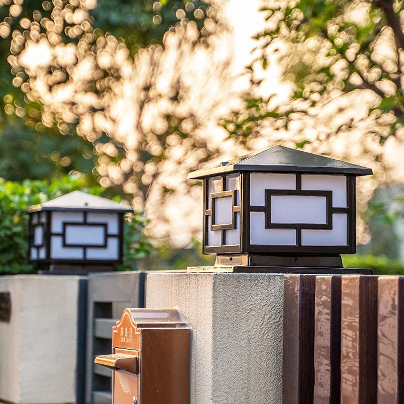 PTOUG Outdoor Column Lights, Pillar Lights Fixture E26 Aluminum Exterior Column Lamp Waterproof Glass Post Lights Modern Square Pillar Lamp for House Garden Backyard
