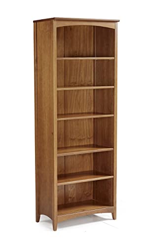 Camaflexi Shaker Style 6 Shelf Bookcase / Solid Wood / 72 inch Tall / Adjustable Shelving / Closed Back / Display Bookshelf for Living Room, Bedroom, Home and Office, Cherry