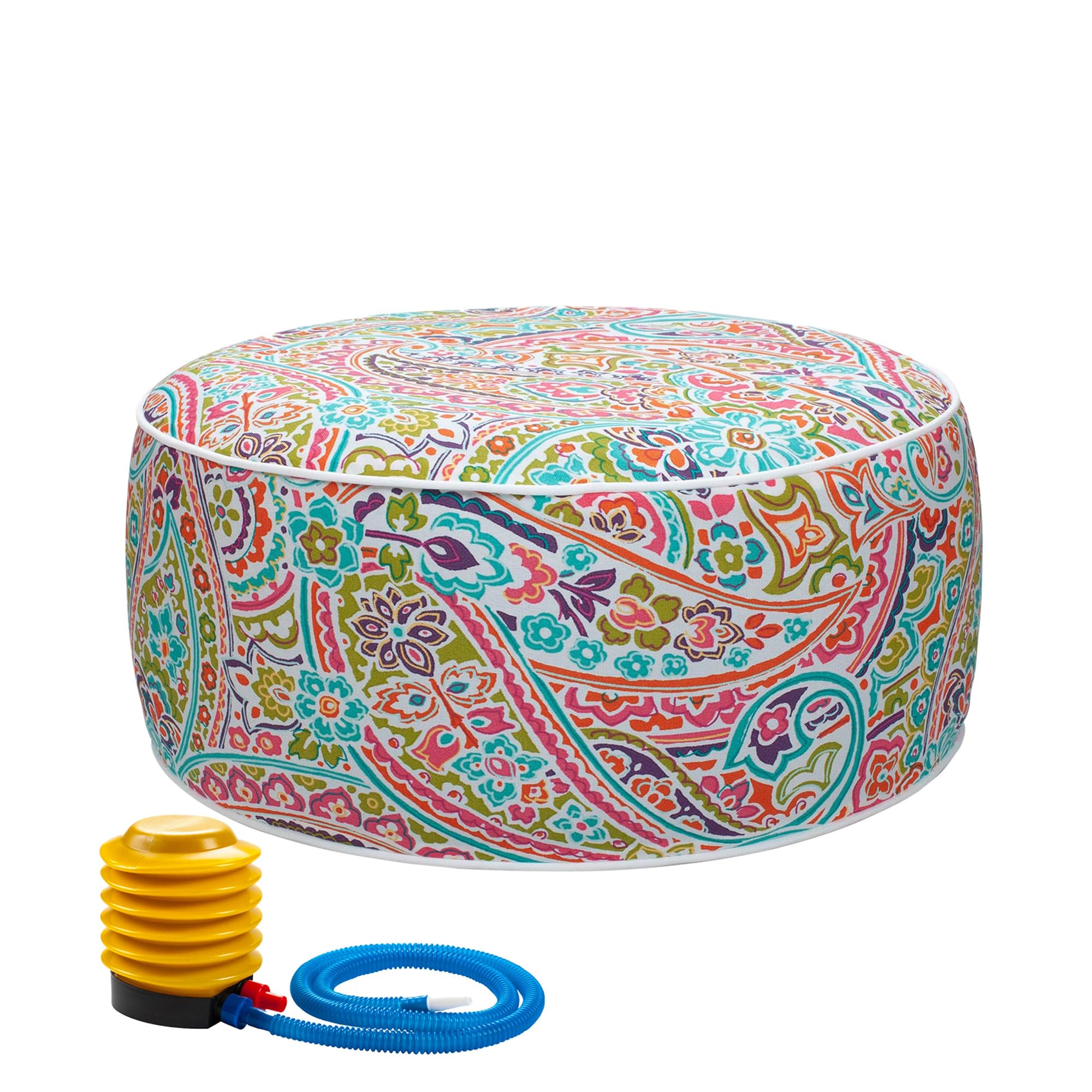 FUNHOME Inflatable Stool Ottoman Footrest with Handle, All Weather Footrest Seat with Foot Pump D20 xH9, Water Repellent Footstool Pouf for Home Patio Garden and Camping Use-Melora Paisley