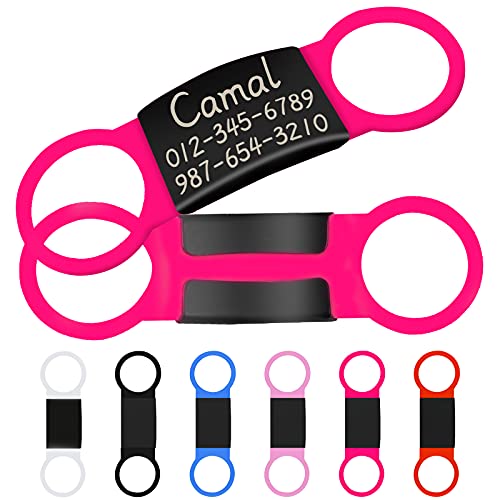 CAMAL 2 Pack Slide-On Pet ID Tags, No Jingle, No Noise, Stainless Steel Dog Tags Personalized for Pets, Silent Dog ID Tag and Cat Id Tag