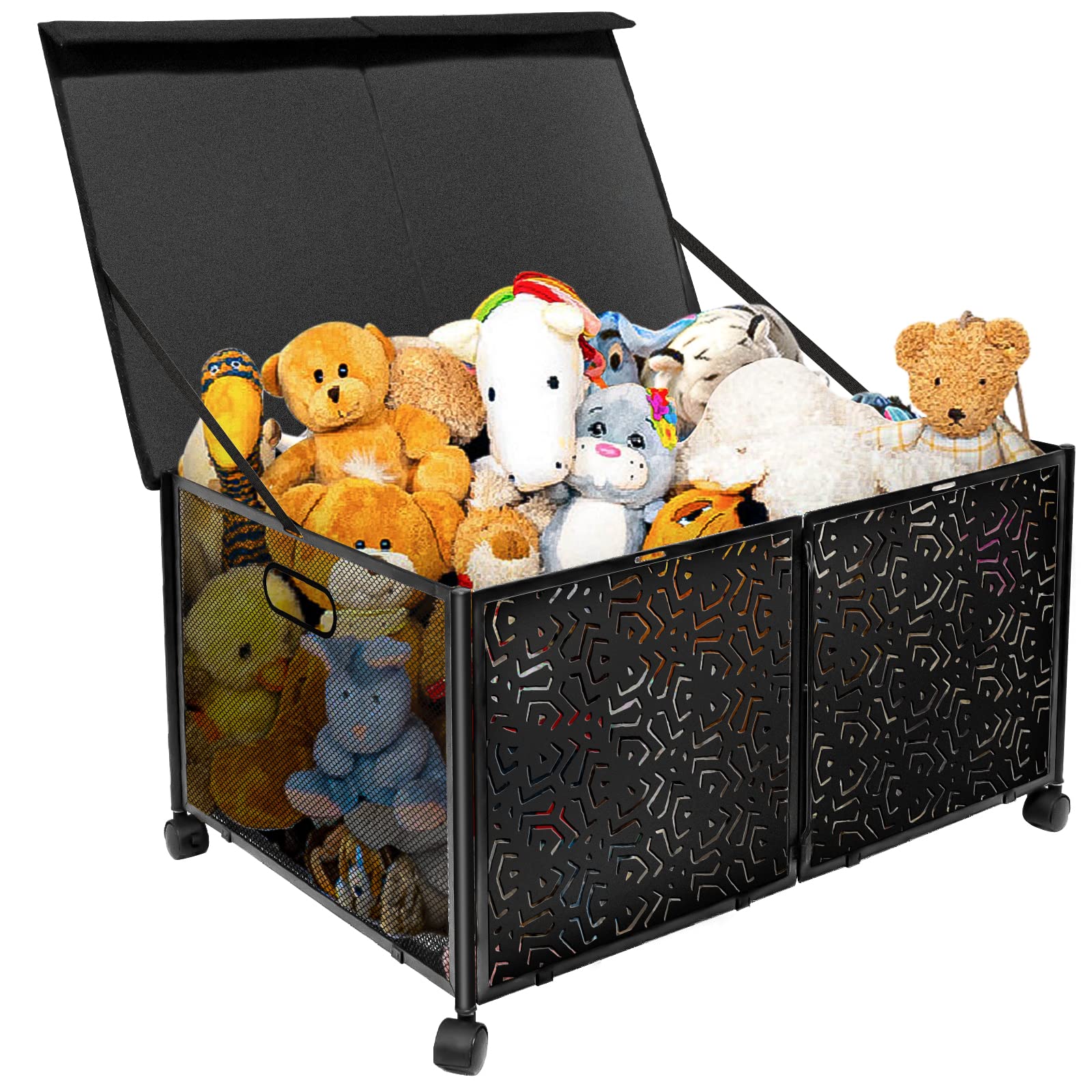 Aconfei Toy Chest with Lid, Large Toy Organizers and Storage Bins for Boys Girls, 70L Toy Storage Organizer with Wheels, Collapsible Metal Kids Toy Storage for Playroom, Living Room, Bedroom