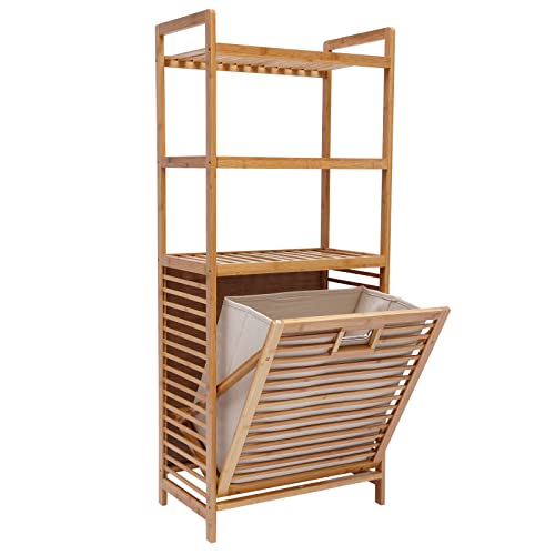 Bamboo Laundry Hampers Storage Basket Clothes Storage Shelf Organizer Bathroom Rack,Laundry Room Shelves