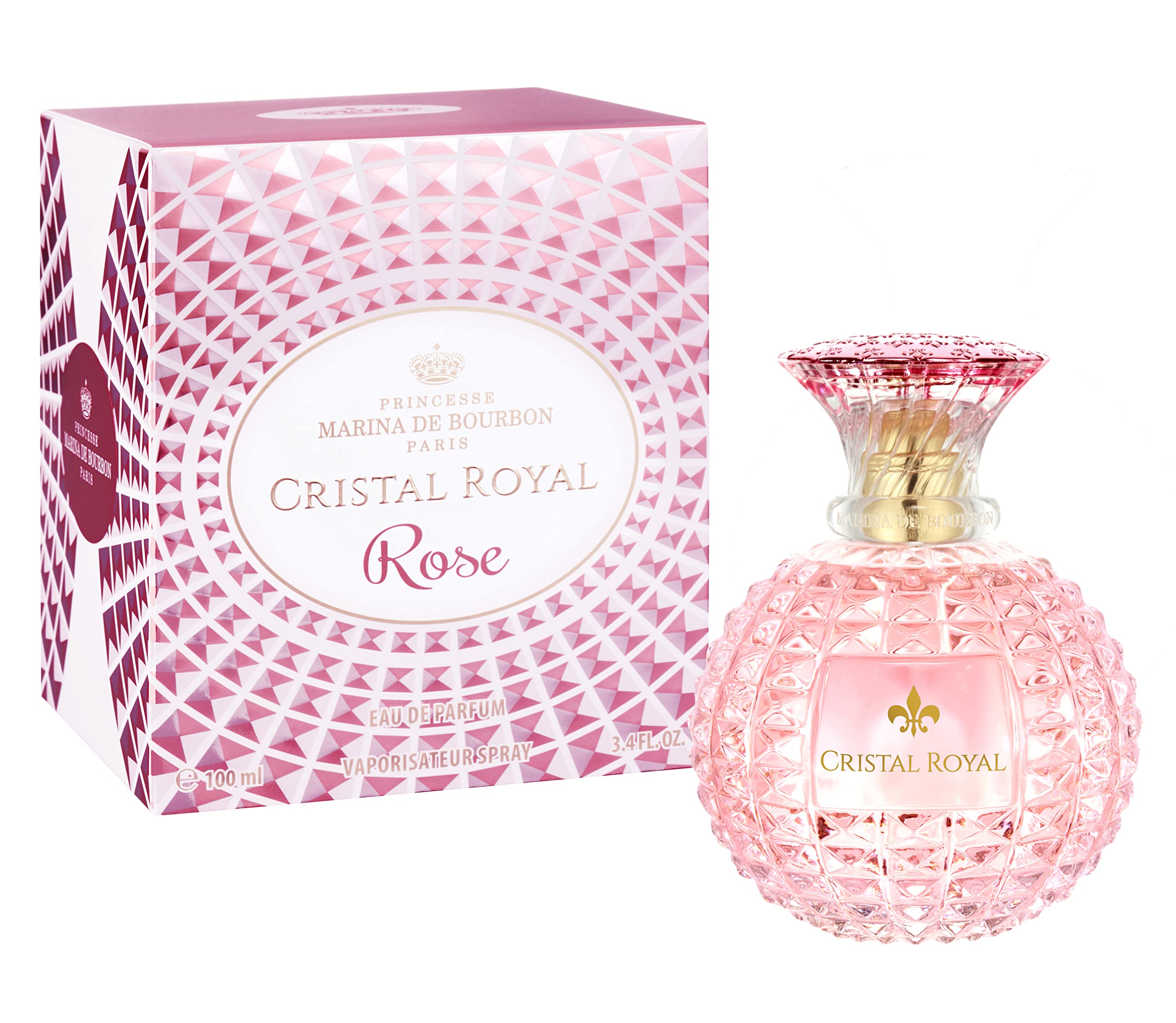 Princesse Marina de Bourbon Cristal Royal Rose Eau de Parfum for Women - Opens with Rose, Lemon and Pear - Blended with Peach, Freesia and Violet - For Joyful and Radiant Ladies - 3.4 oz