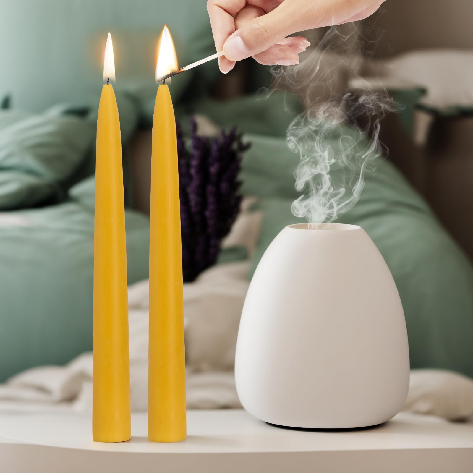 6 Pack Beeswax Taper Candles 8-9 Hours Long Burn Natural Pure Beeswax Candles Beeswax Candlesticks Dripless Tall Tapered Candles Stick Beeswax Candle Long Candles Bulk