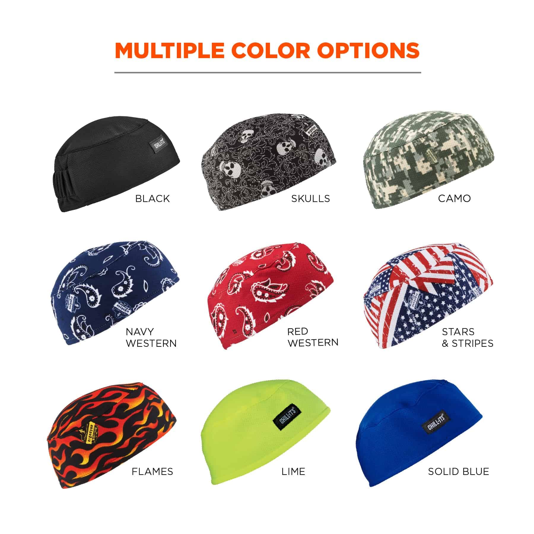 Ergodyne Chill Its 6630 Skull Cap, Lined with Terry Cloth Sweatband, Sweat Wicking, Blue