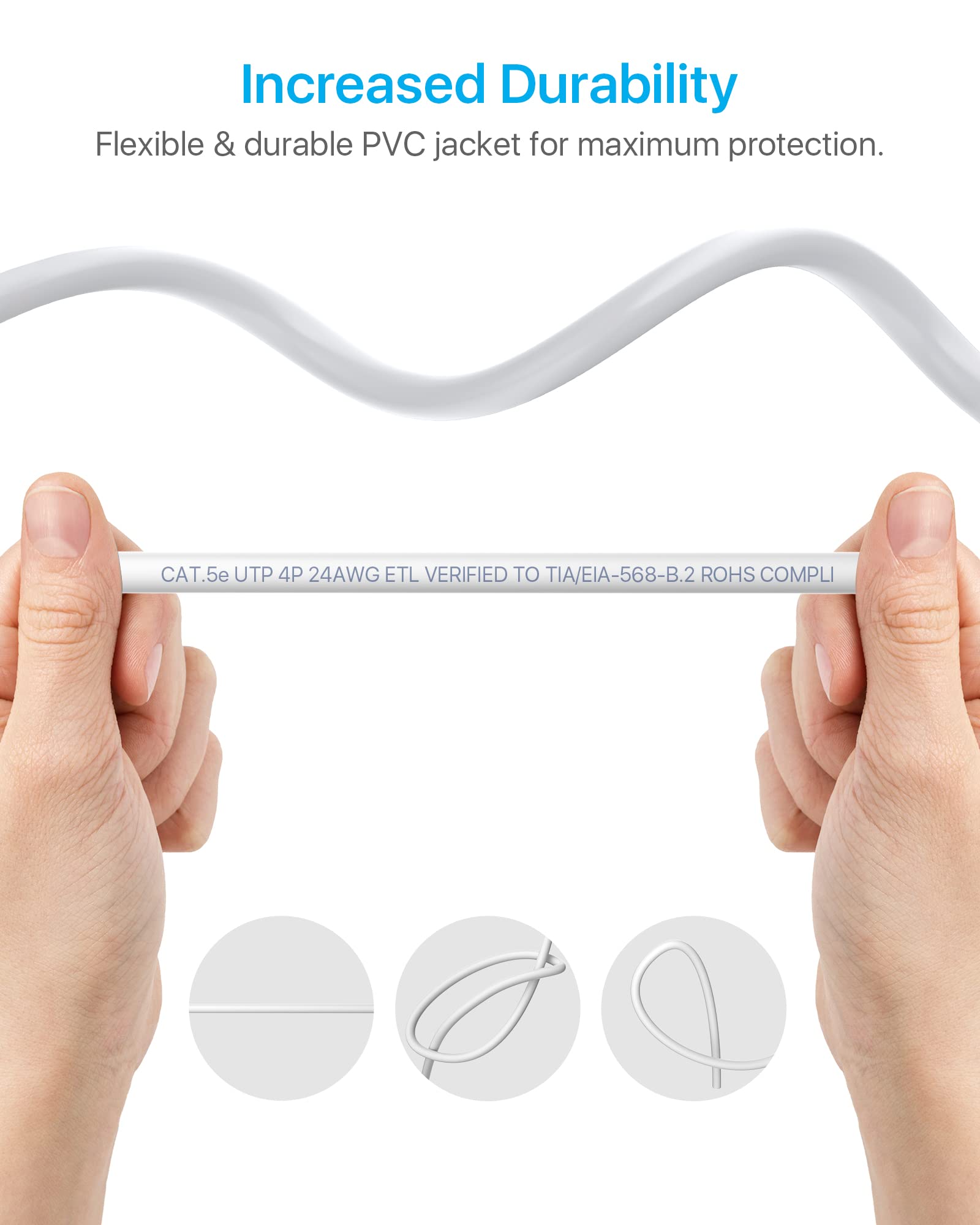 ZOSI Cat5e Ethernet Cable 60ft High Speed Network RJ45 wire cord 8 pin 1000Mbps 155Mhz in Wall,Outdoor,Weatherproof for POE Security Cameras system,PoE switch,internet router,computer