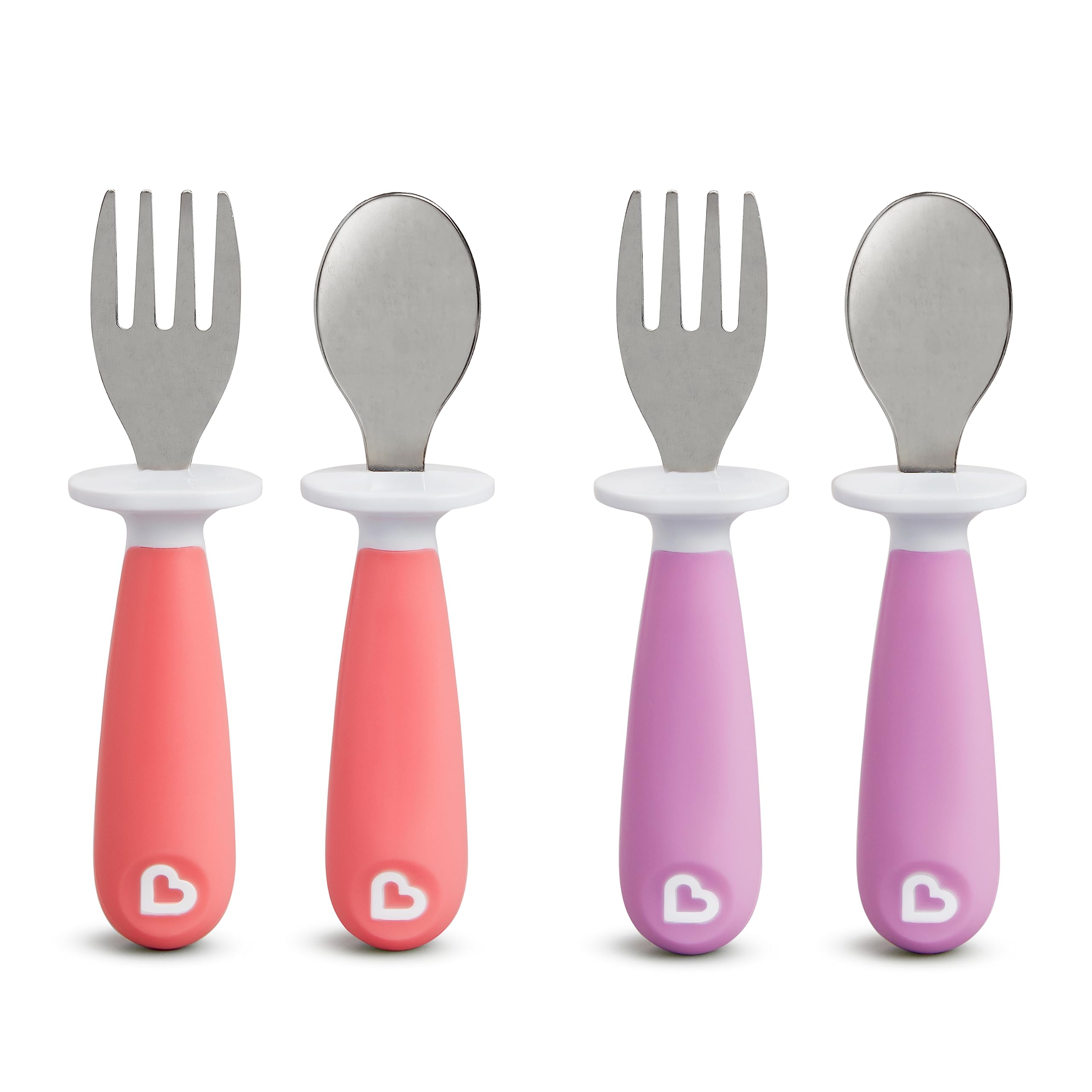 Munchkin® Raise⢠Toddler Fork and Spoon Utensil Set, Rest Keeps Tip Off Table, BPA Free, 4 Pack, Pink/Purple