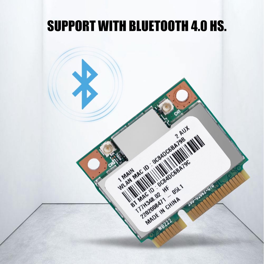 Mini WiFi Card, Dual Band 2.4G/5Ghz AR5B22 Network 300Mbps Bluetooth 4.0 WiFi Mini PCI-E Wireless Card use Network Adapter Network Card