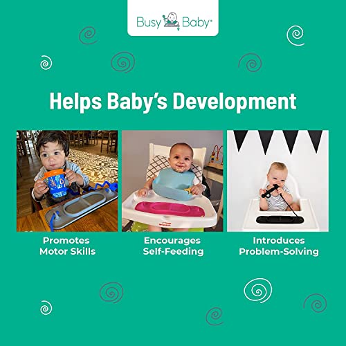 BUSY BABY MAT | Silicone Mini Suction Placemat for Babies & Toddlers with Adjustable Tethers to Attach Toys | Keep Toys Off The Floor, Dishwasher Safe, BPA Free | Includes Travel Sleeve (Pewter)