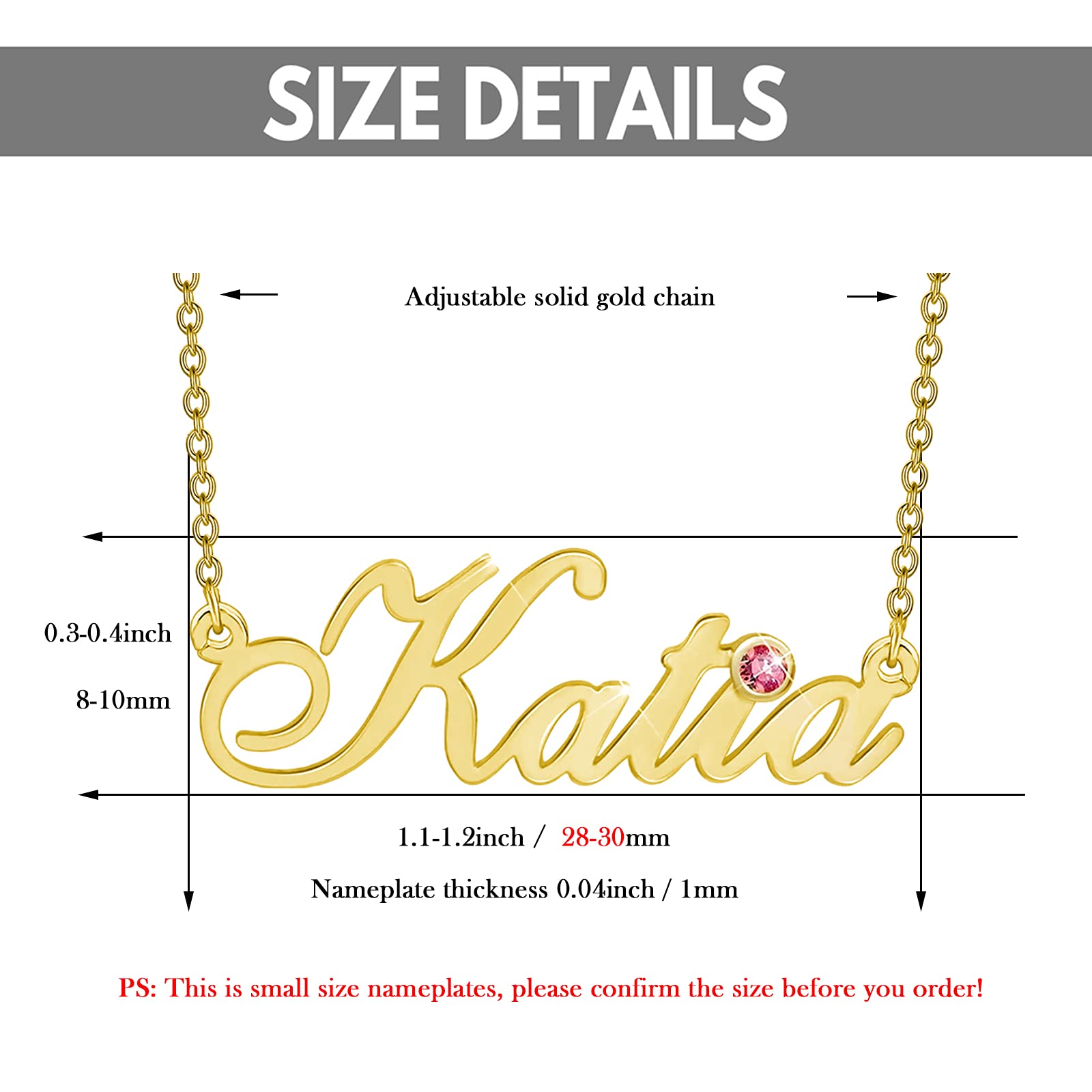 MRENITE 10k 14k 18k Solid Yellow Gold Personalized Name Necklace with Birthstone โ Small Dainty Nameplate Jewelry - Custom Any Name Gift for Her Women Daughter Wife Men