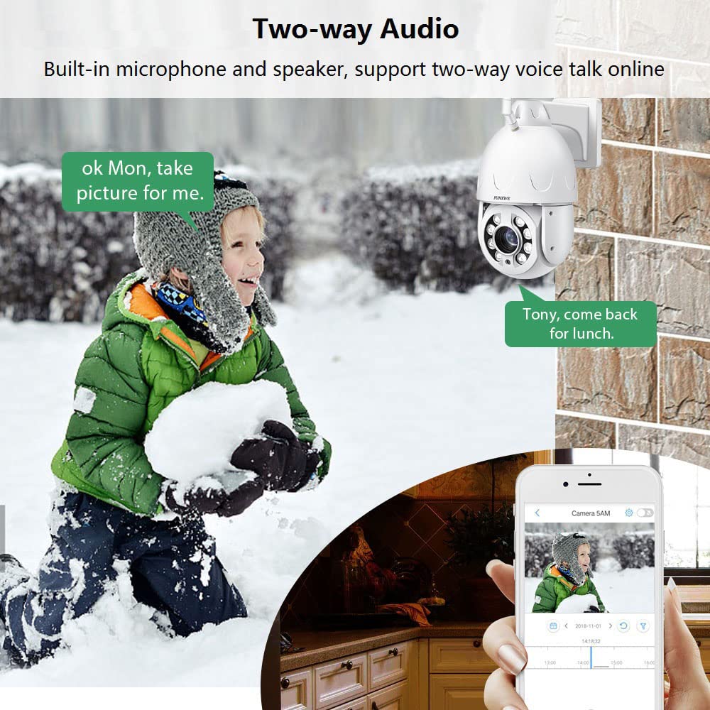 Funxwe 5MP 30X Optical Zoom WiFi Security PTZ Camera ​Wireless Wired CCTV Surveillance with Onvif Two Way Audio, Motion Detection Auto Tracking, Color Night Vision 330ft