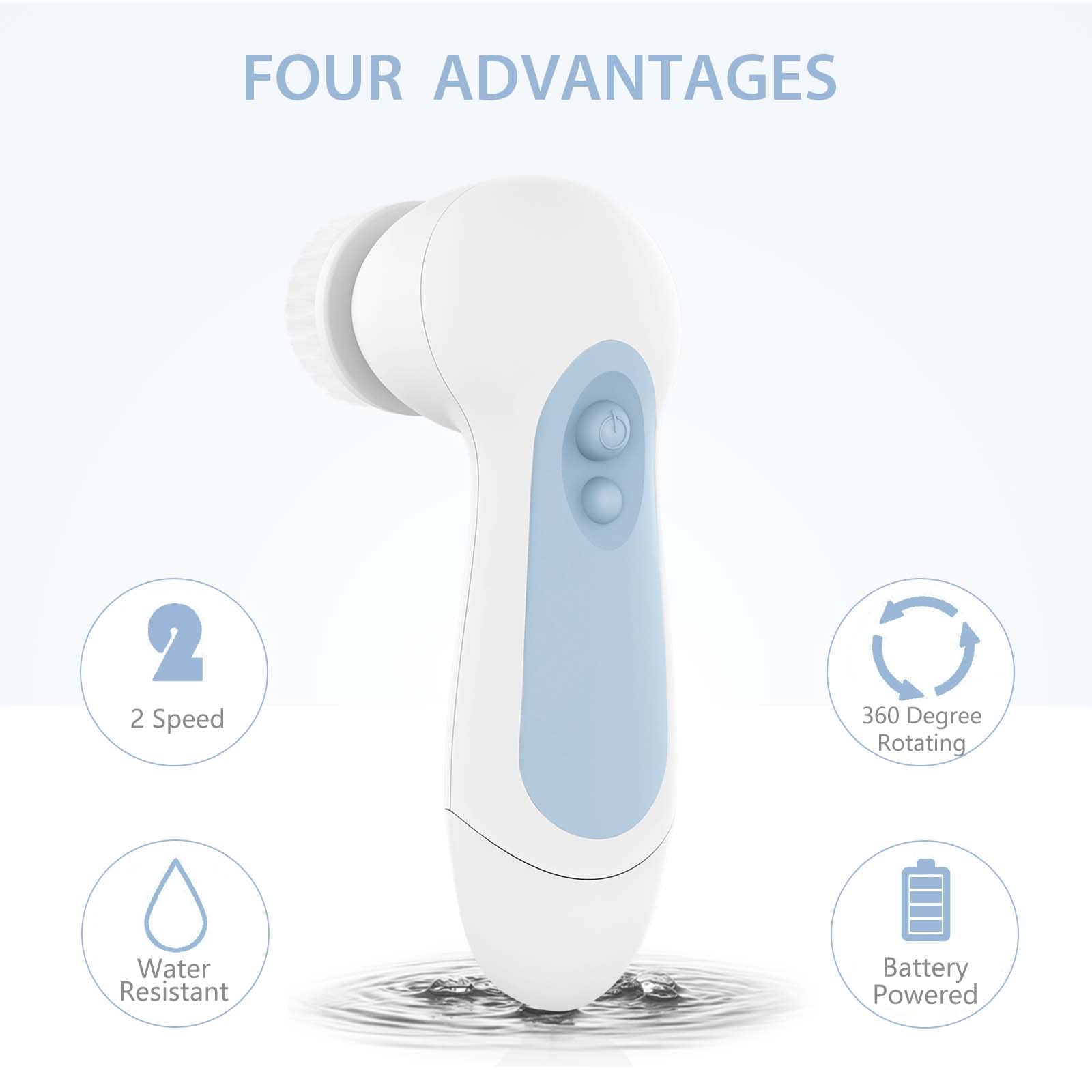 Waterproof Facial Cleansing Spin Brush Set with 4 Exfoliating Brush Heads - Complete Face Spa System by CLSEVXY - Face Scrubber for Gentle Exfoliation and Deep Scrubbing