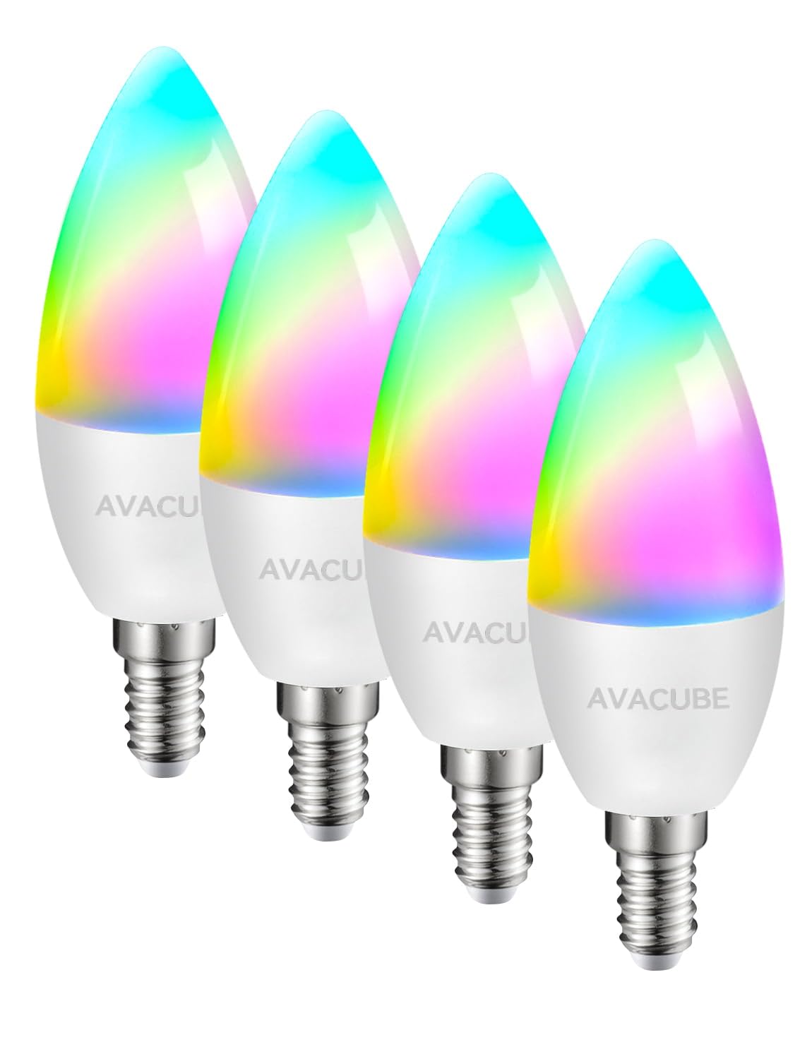 AVACUBE 4 Pack E12 Smart Bulb, WiFi Alexa Candelabra Light Bulbs 5W, Color Changing, Music Sync, Timer Rhythms, Group Control B11 LED Bulbs for Bedroom Living Room Kitchen