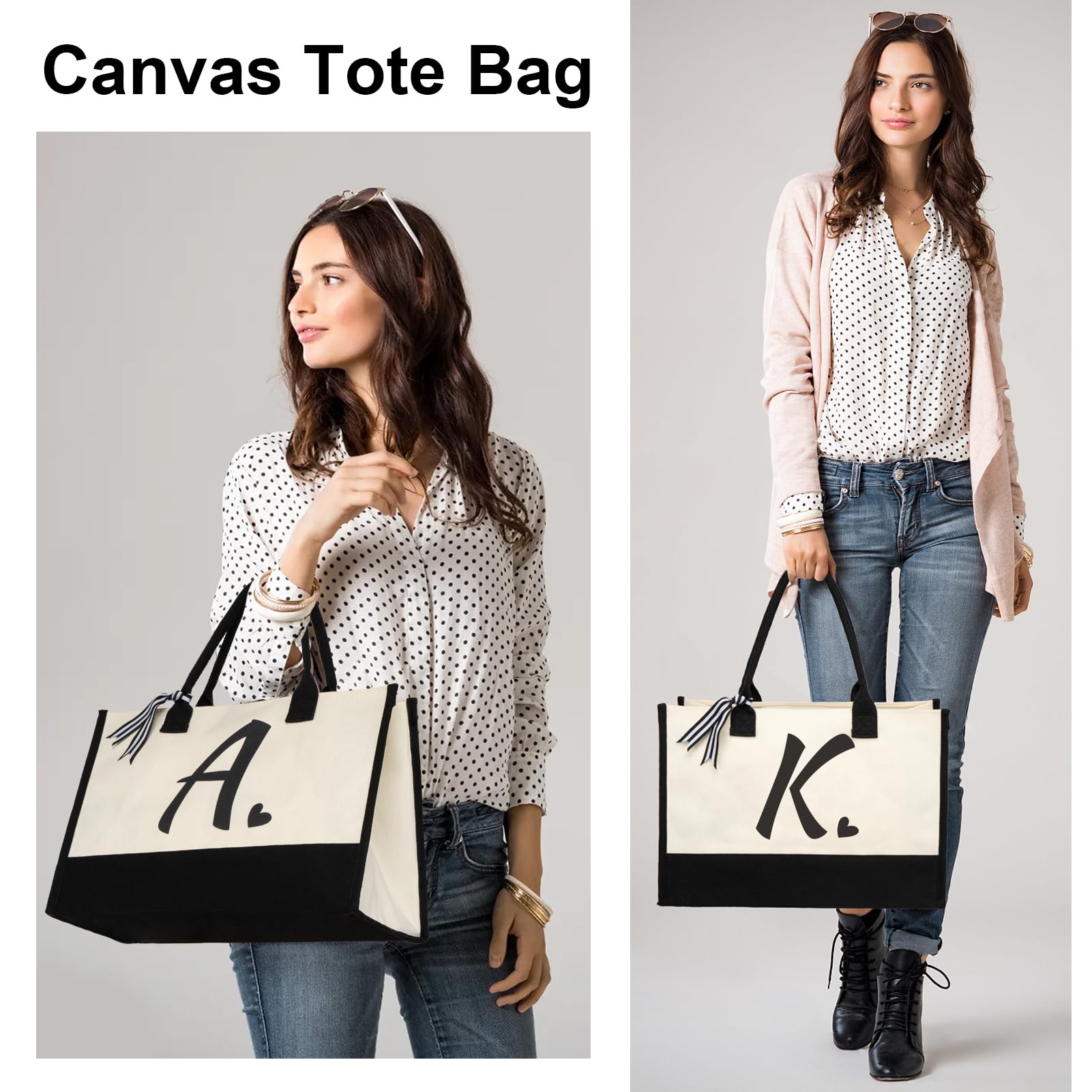 shenee Initial Canvas Tote Bag, Personalized Beach Jute Bag Present for Women Holiday, Friends Birthday Gift, Beach, Wedding (Letter A)