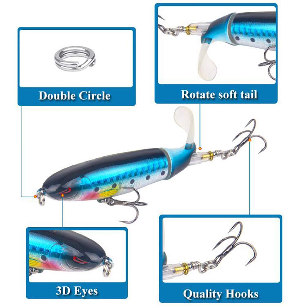 6 Pack Fishing Lures for Plopper with Floating Rotating Tail 4.0inch/0.5 oz