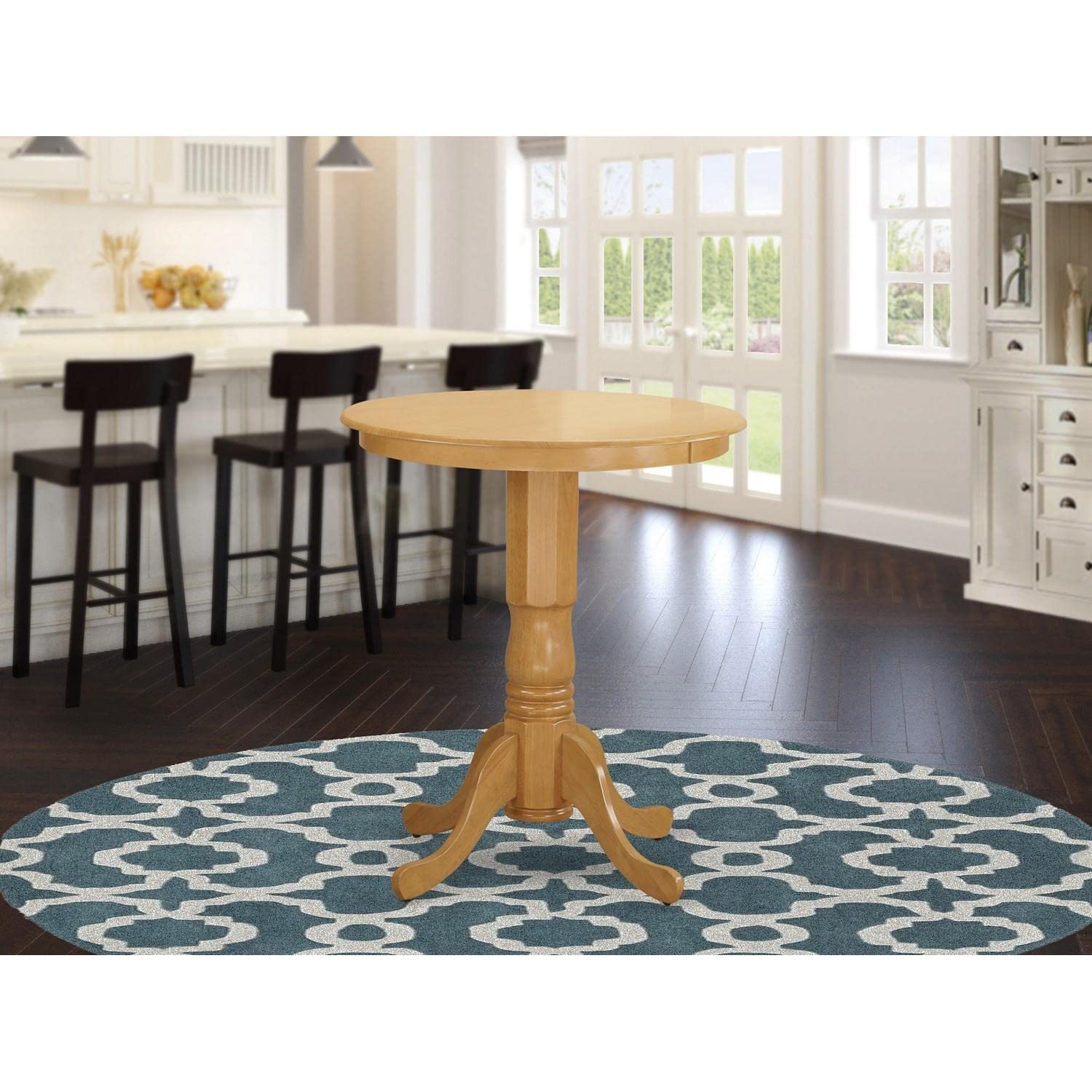 East West Furniture EDT-OAK-TP Eden Counter Height Dining Table - a Round Dinner Table Top with Pedestal Base, 30x30 Inch, Oak