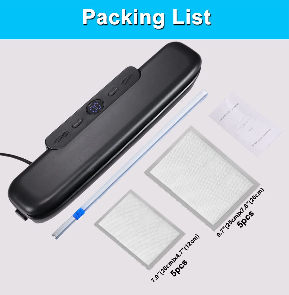 ADPTOYU Food Saver Vacuum Sealer Machine, Automatic LED Indicator Vacuum Sealer Machine with 10Pcs Vacuum Sealer Bags Starter Kit