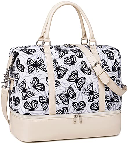 CAMTOP Weekender Travel Bag for Women Ladies Overnight Carry On Tote Duffel Bag with Luggage Sleeve and Shoes Compartment (Butterfly Travel Tote)