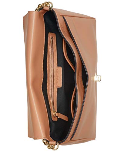 Calvin Klein Soft Lock Lamb Leather Large Convertible Crossbody Shoulder Bag, Caramel