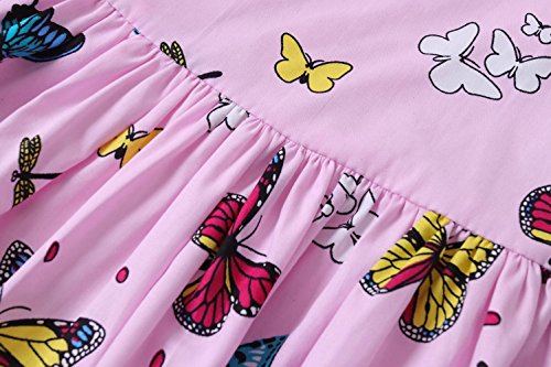 SMILING PINKER Little Girl Dresses Summer Butterfly Kids Toddler Cotton Sundress (Pink, 5 Years)
