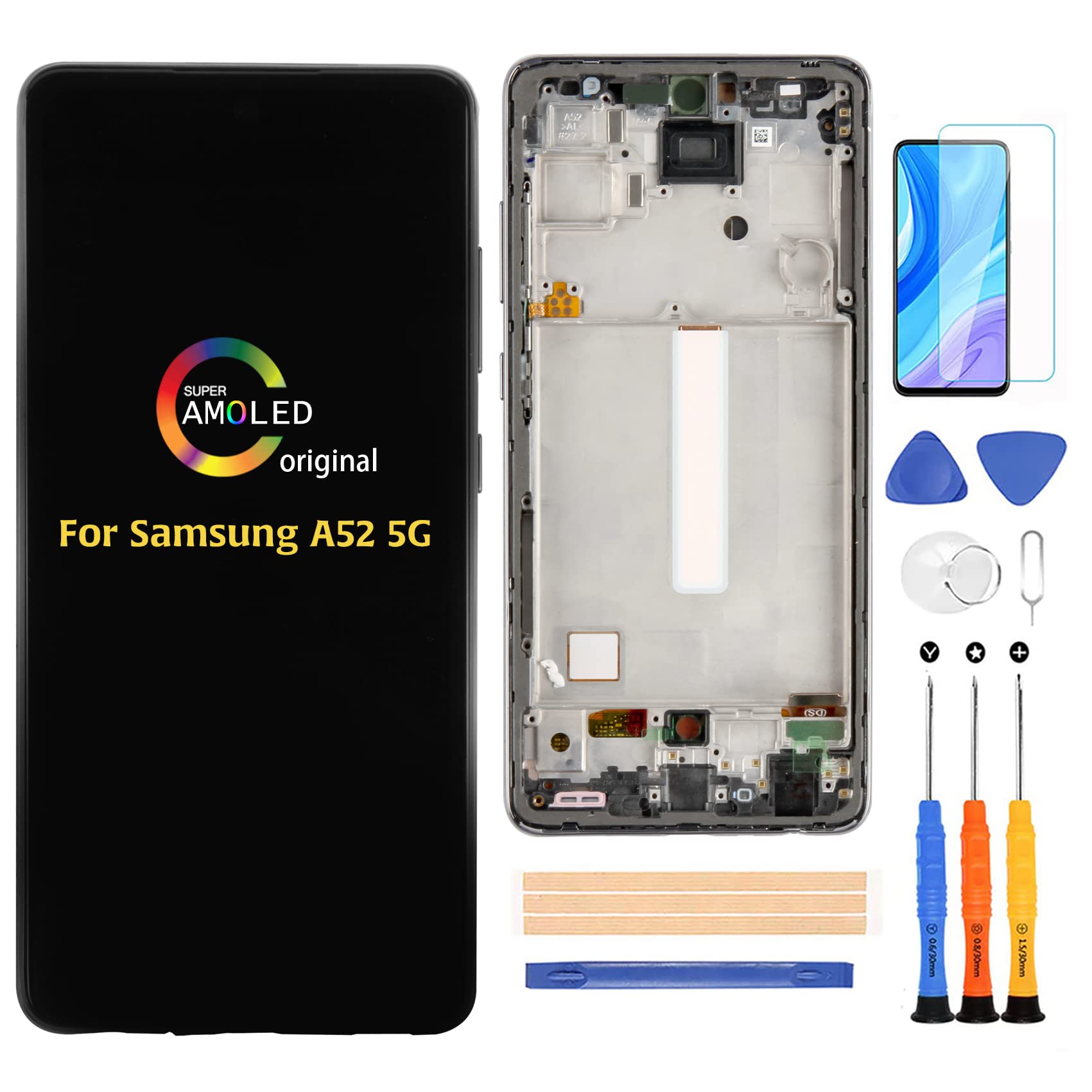 A-MIND for Samsung Galaxy A52 5G SM-A526 Original LCD Display Touch Digitizer (Not for A52 4G) A526U A526T A526V A526A A526B A526U1 A526W Screen Replacement Full Assembly Repair Kits with Frame