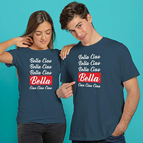 BANNER BUZZ MAKE IT VISIBLE Bella Ciao T-Shirt, Italian Quote Crew Neck Short Sleeve Adult Tee, 100% Soft Cotton - Unisex (Navy Blue, XX-Large)