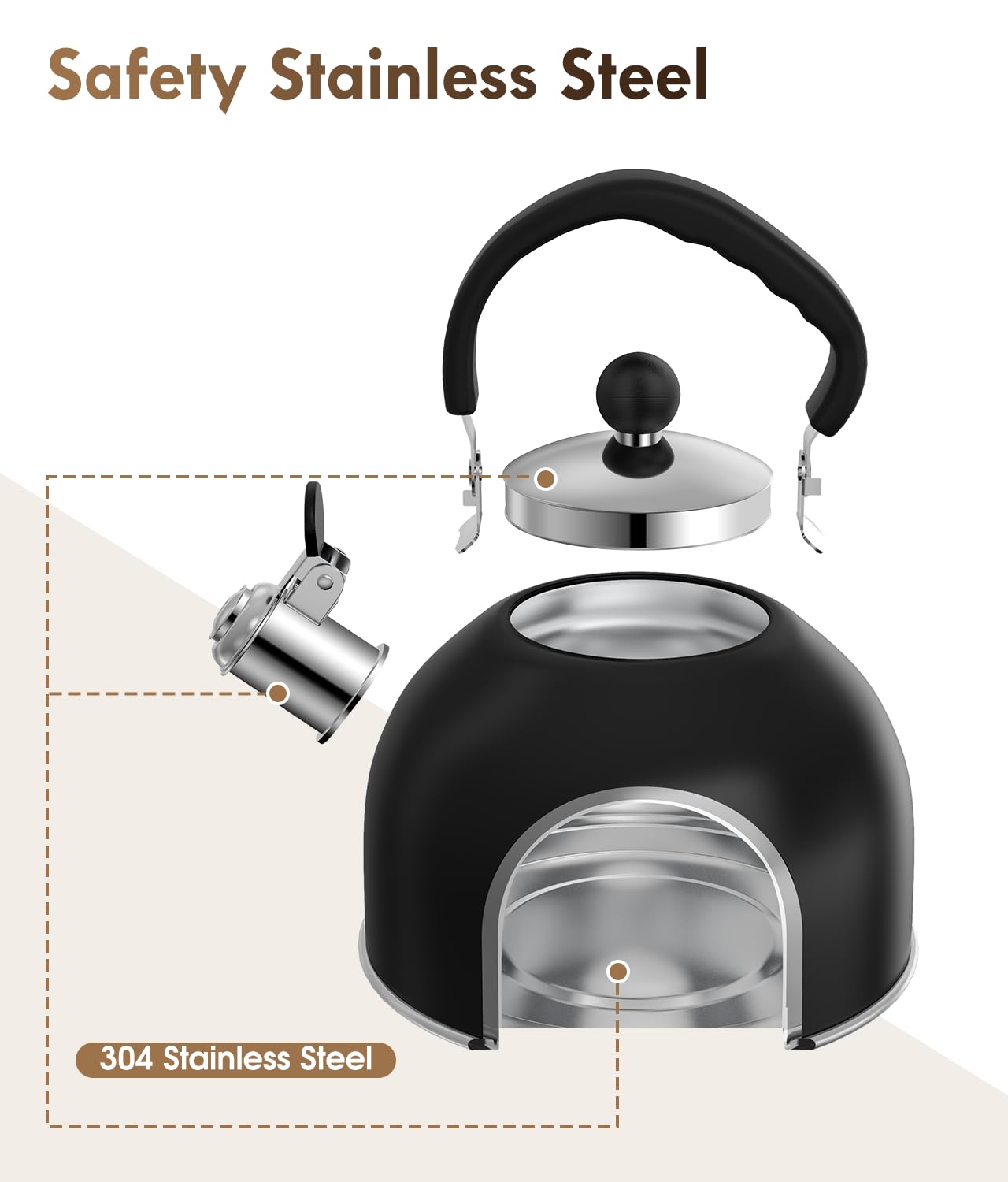 Tea Kettle for Stove Top - Stainless steel Teapot,2 Quart Camping Kettle, Efficient Heating, Audible Whistle, Safe Handle - Hot Water kettle & Tea Pot Stovetop (Silver)