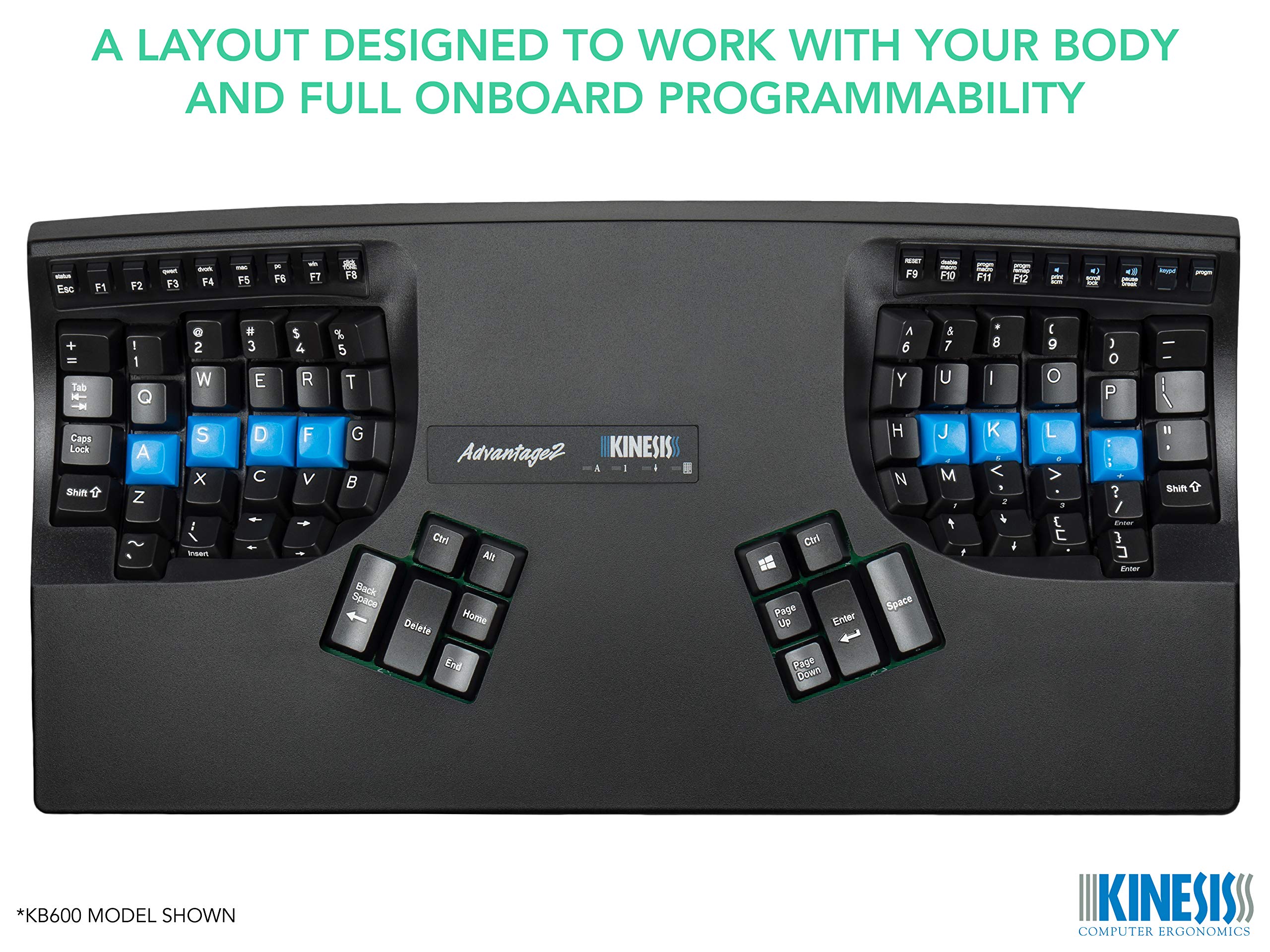 Kinesis Advantage2 Ergonomic Keyboard (KB600), Black top case, Cherry MX Brown Switches, QWERTY keycaps