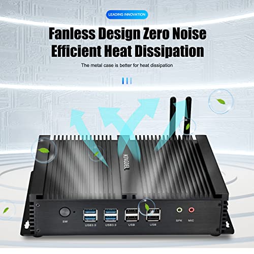 KINGDEL i7 Powerful Mini Box PC, Fanless Mini Desktop Computer with i7 CPU, 8GB RAM, 256GB SSD+1TB HDD, 2xLAN, 2xHD Ports, 4xUSB 3.0, 6xCOM RS232