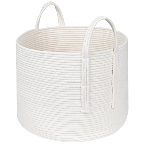 CubesLand Laundry Basket,Laundry Hamper Basket Bin for Laundry,Blanket Basket,Woven Rope Clothes Hamper,Blanket Basket for Living Room,Durable Soft Large Bin Basket with Handle,Round 58L Off White