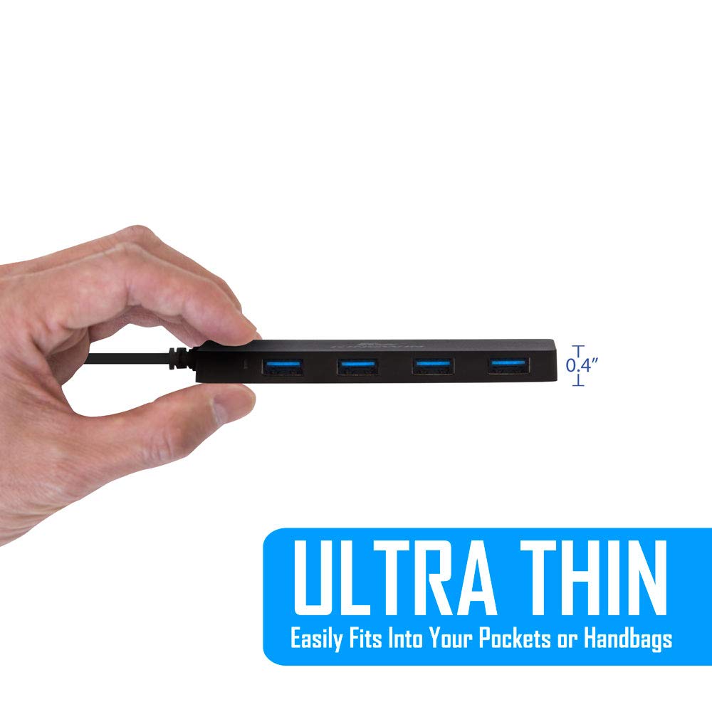 Kingwin USB Hub 4 Port USB 3.0 Data Hub for Mobile SSD, MacBook, Mac Pro/ Mini, iMac, Chromebook, Surface Pro, USB Flash Drives, Notebook PC, XPS, and More [Ultra Slim]
