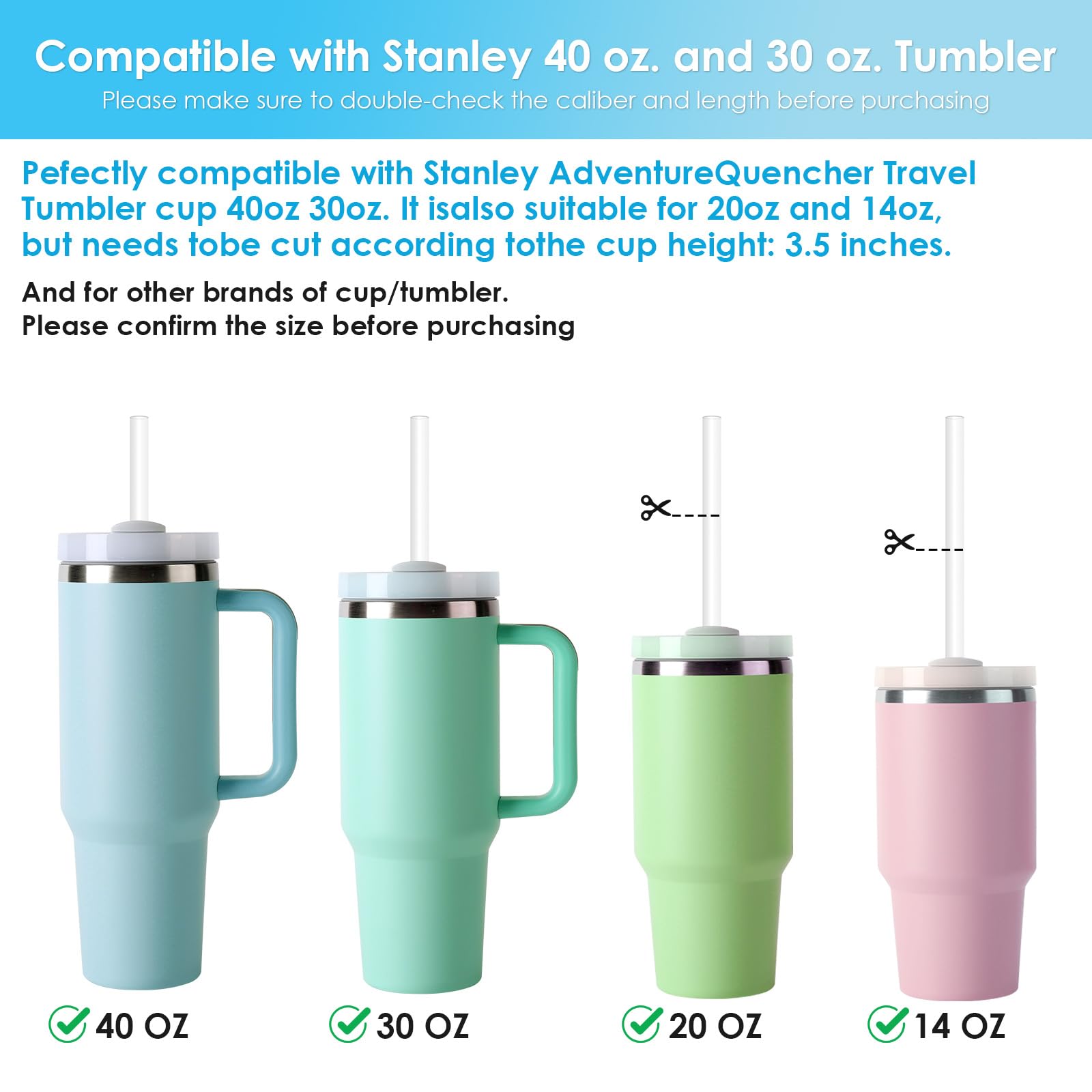6 Pack Replacement Straws for Stanley 30oz 40 oz Cup Tumbler,Reusable Extra Long Silicone Straws with Cleaning Brush, Compatible with Stanley Quencher H2.0 Flowstate Tumbler(12.2 inch Long,Clear)