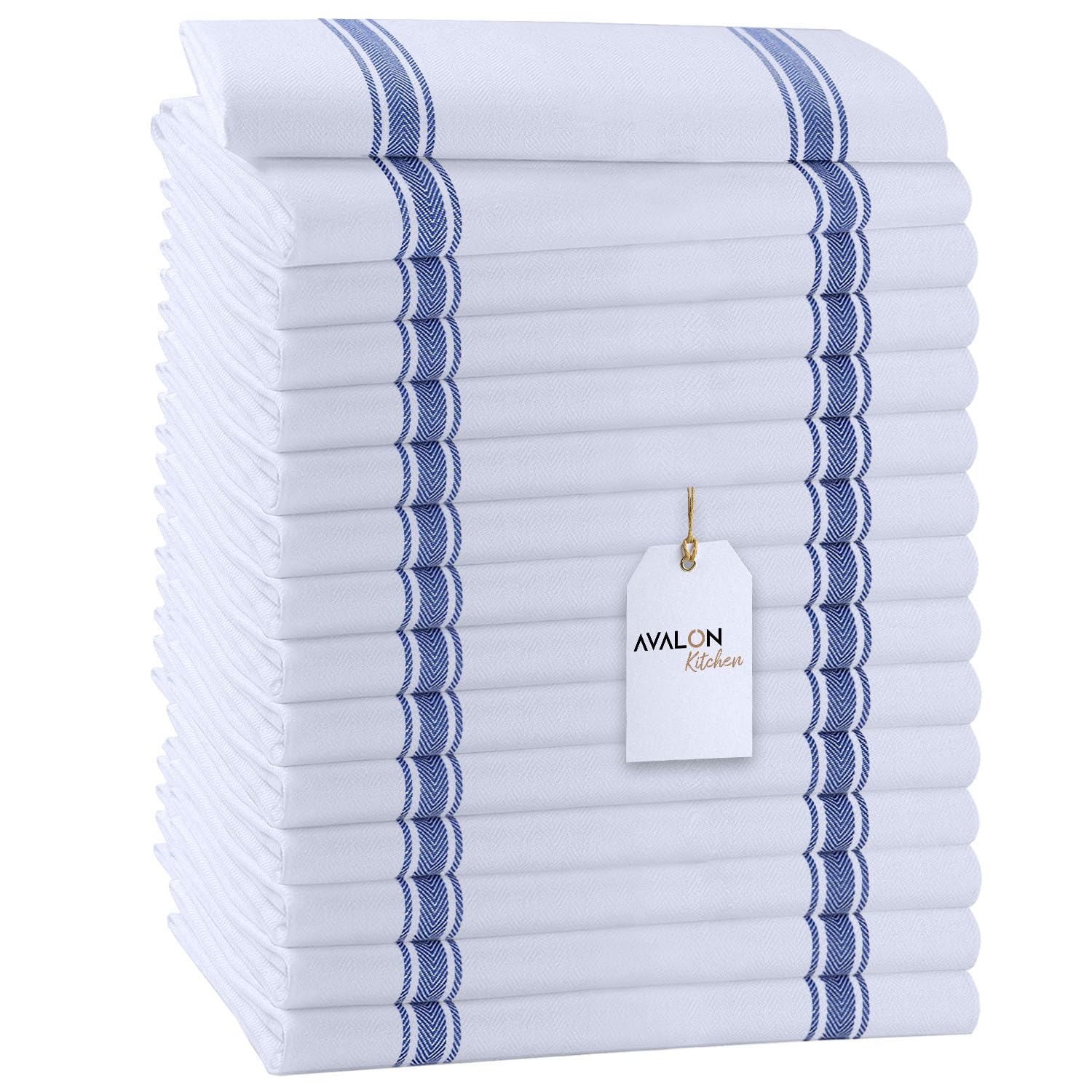 Avalon Kitchen Dish Towels Set (Value Pack of 15) Size 15x25 Inch, 100% Cotton Soft & Absorbent Linen Kitchen Towels, Tea Towels, Reusable Cleaning Cloths for Household Cleaning (Blue)
