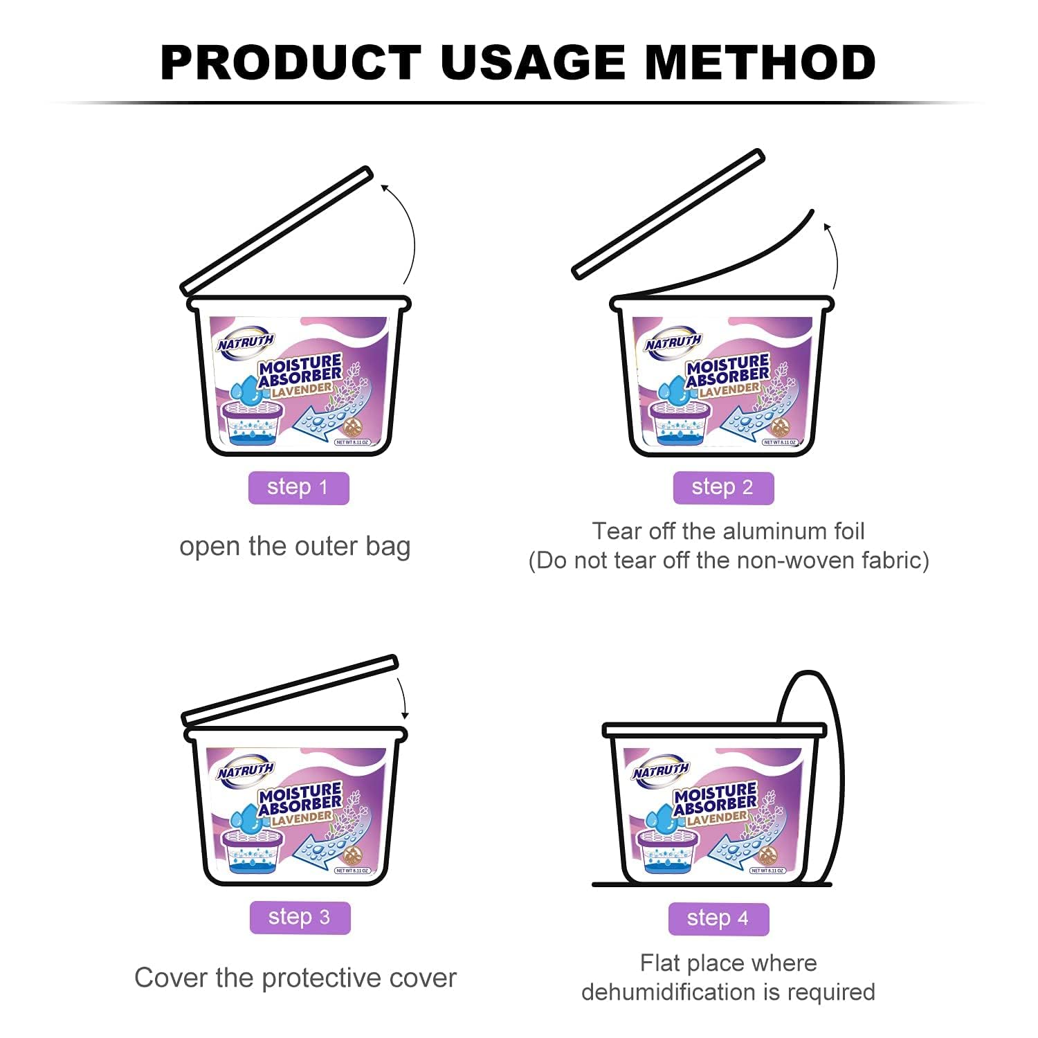 NATRUTH Moisture Absorbers With Lavender Scent,10.5OZ*12-Pack Portable Closet Dehumidifier, Odor Eliminator Absorber Bucket,Humidity Absorber,Cleaner Air Dehumidifier for Closet,Bathrooms, Boats